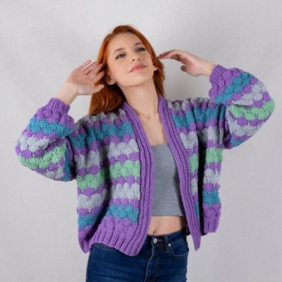 Chunky Knit Cardigans In Colorful Color Block Style